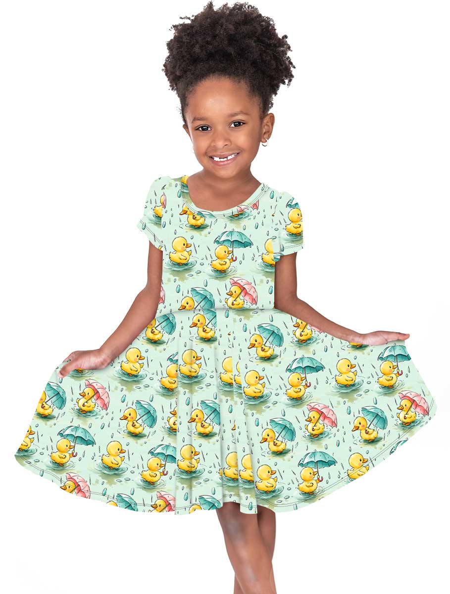 [Pre Sale] Fantasy Rainy Day Duckies - Girls Short Sleeve Bamboo Twirl ...